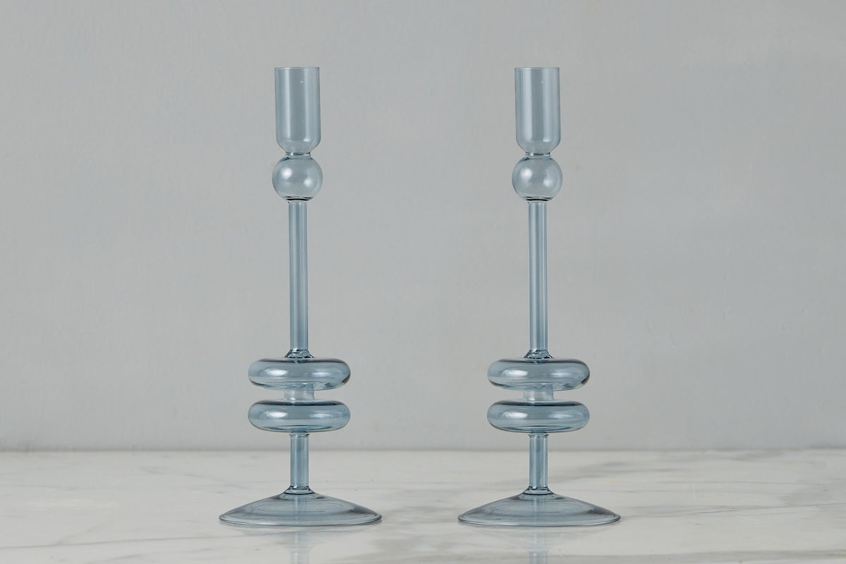 Denim Glass Candlestick Pair, Medium — etúHOME