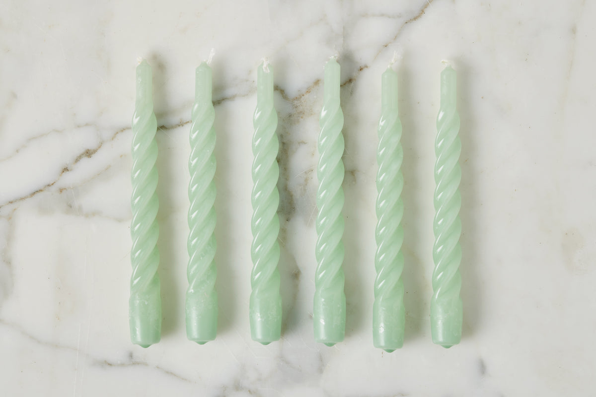 Lacquered Twisted Taper Candles, Sage, Set of 6 — etúHOME