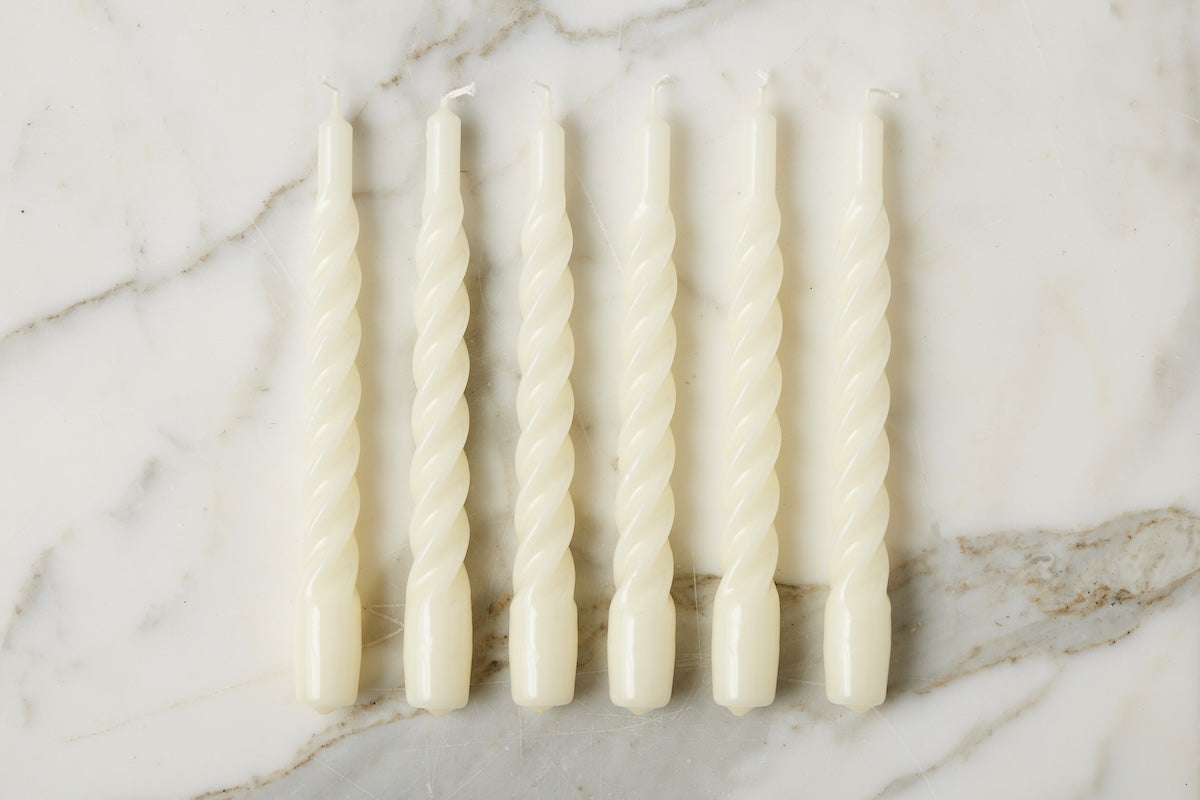 Lacquered Twisted Taper Candles, Cream, Set of 6 — etúHOME